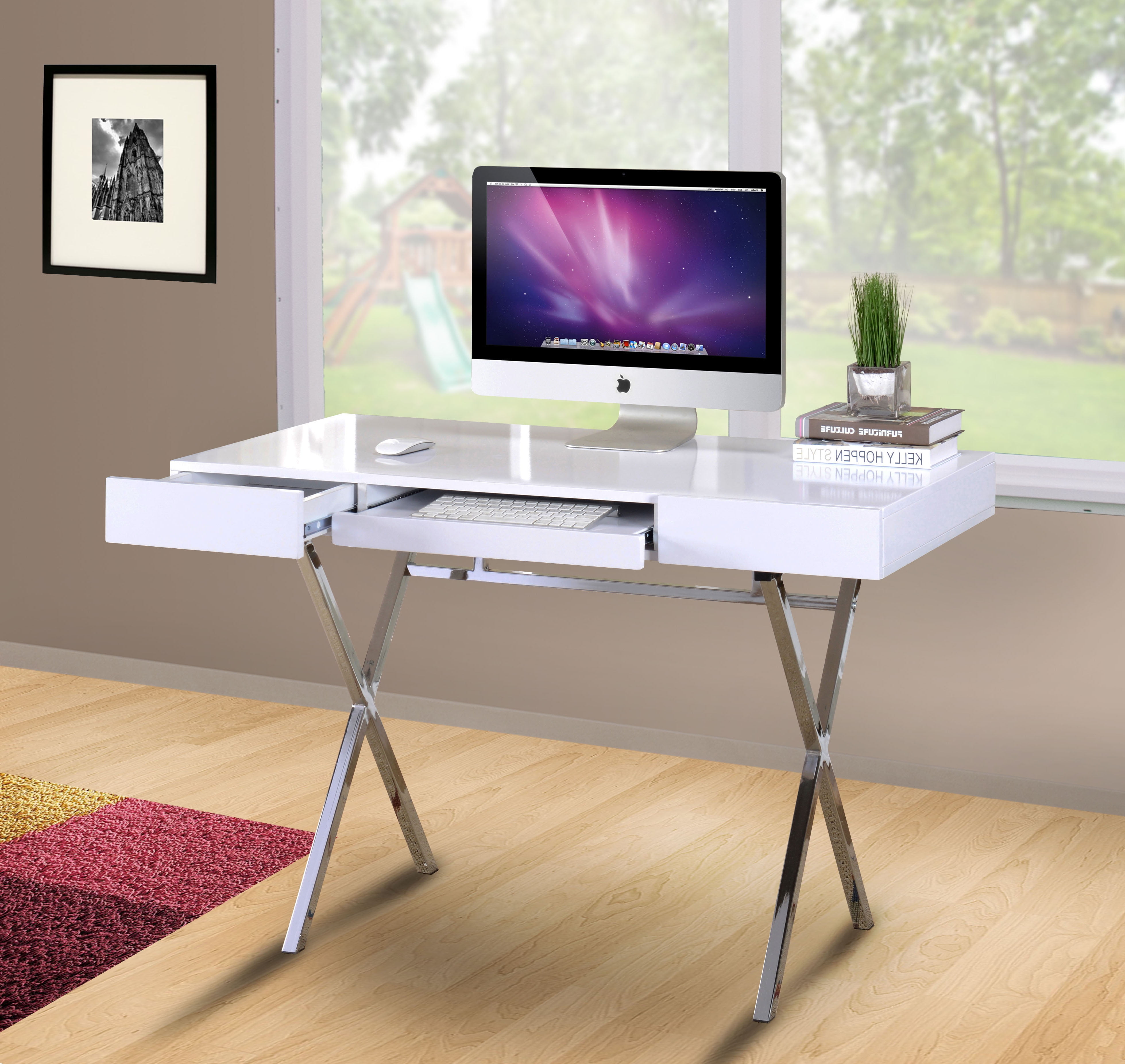 White Wood & Metal Home & Office Computer Workstation Desk With 2 ...