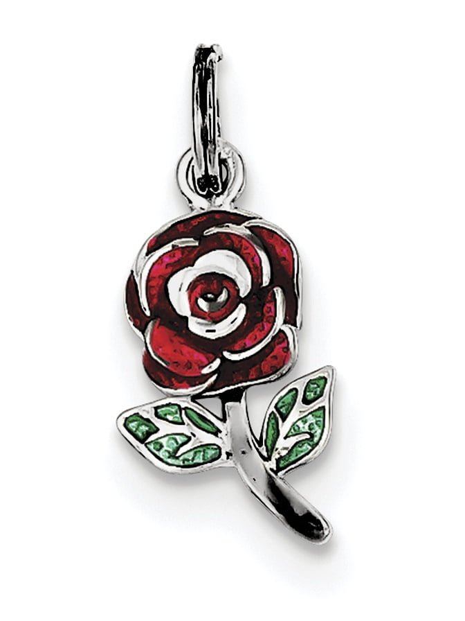 Jewelry by Sweet Pea - 925 Sterling Silver Green & Red Enamel Rose ...