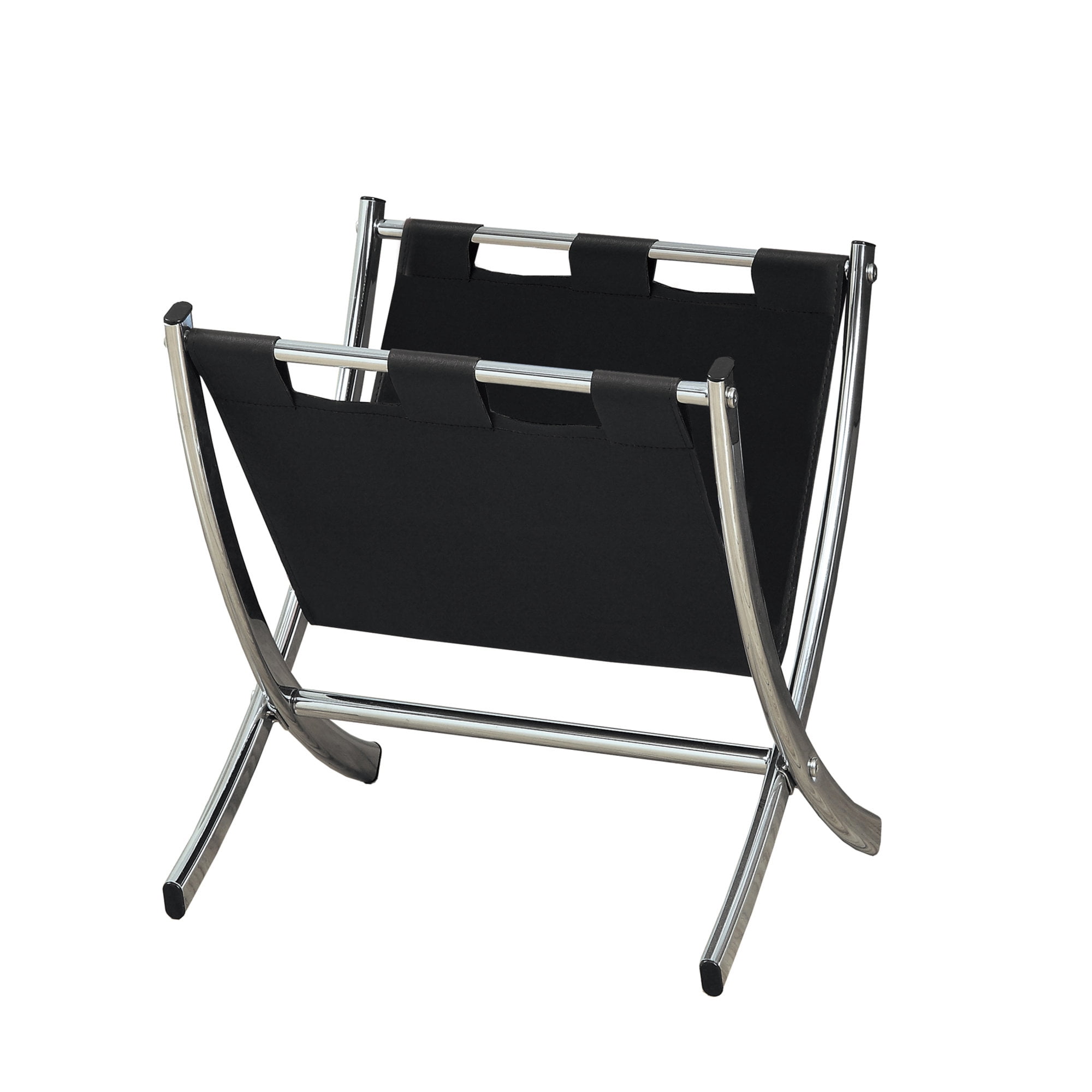 Black Leather-Look/Chrome Metal Magazine Rack - Walmart.com