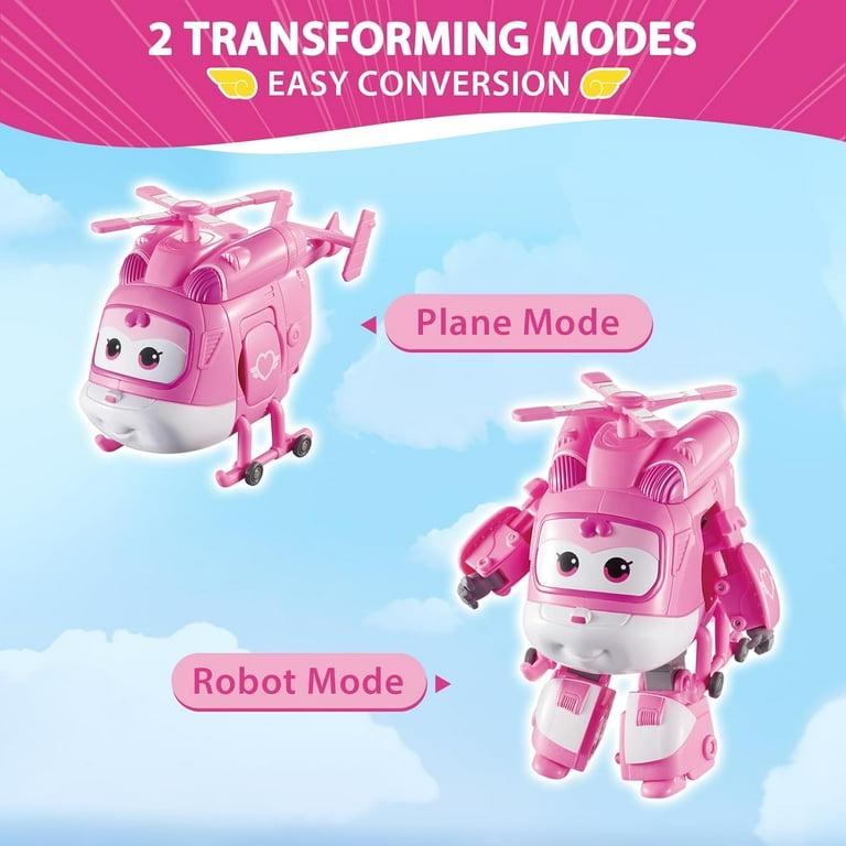 Super Wings Transformer Toys 5 Dizzy Airplane Toys 2 in 1 Mode Rescue Bots Action Figure Kids Toys Plane to Robot Fun Toy Plane Vehicle for Kids Age 3 Toy for Boys and Girls Pink