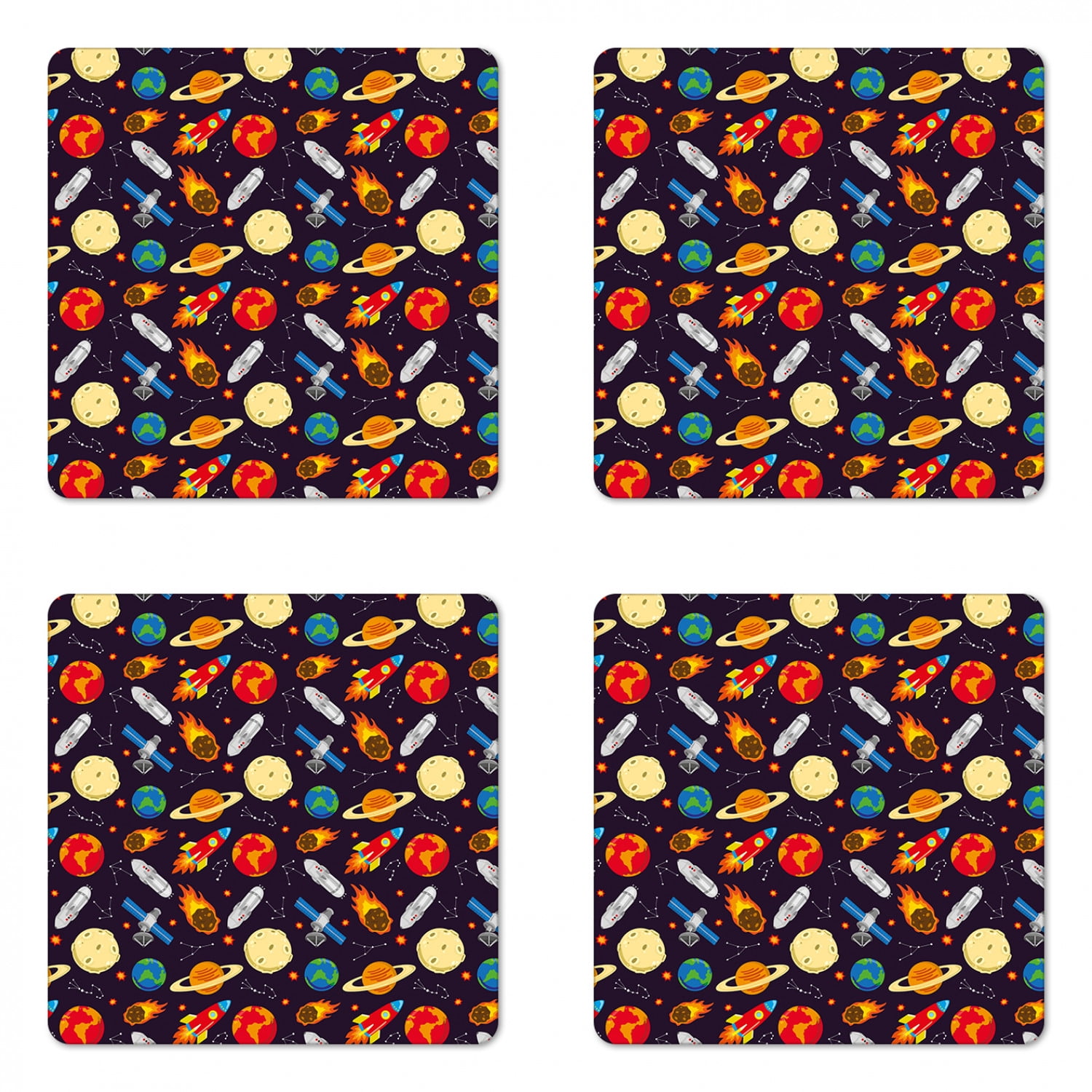 Space Coaster Set of 4, Universe Themed Illustration with Earth Moon ...