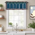 Double Arches Window Valance for Kitchen, Ethnic Navy Blue Red Ornate ...