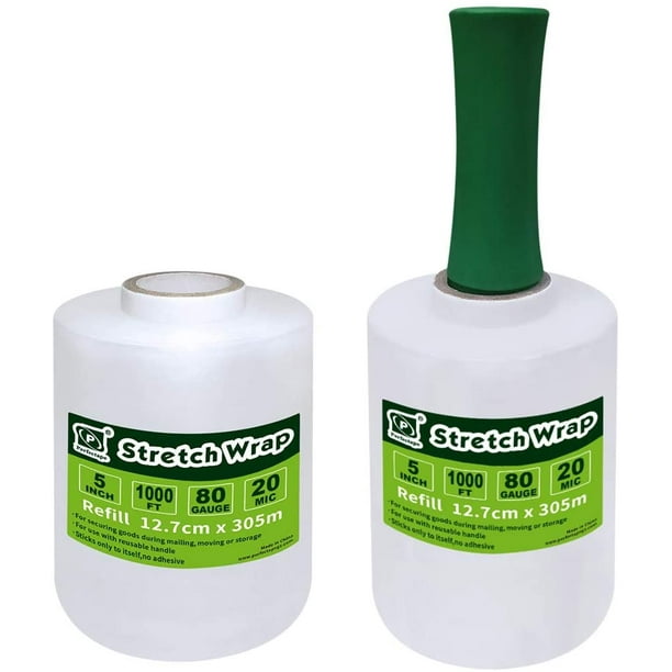 Perfectape Transparent Stretch Wrap Film 5" x 1000feet, 80 Gauge, Hand ...