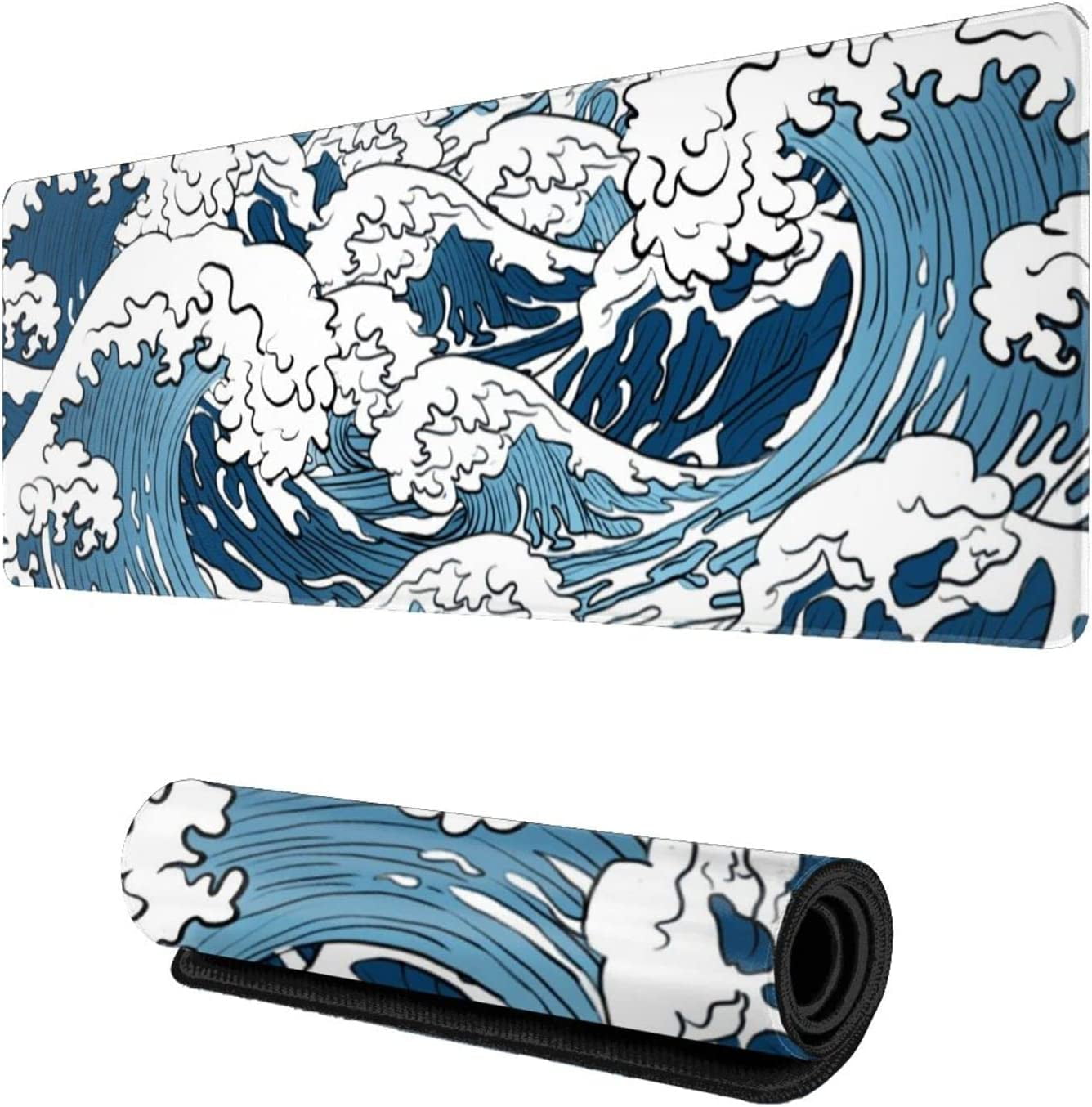 Japanese Mouse Pad Blue White Sea Wave Gaming Mousepad XL Extended ...