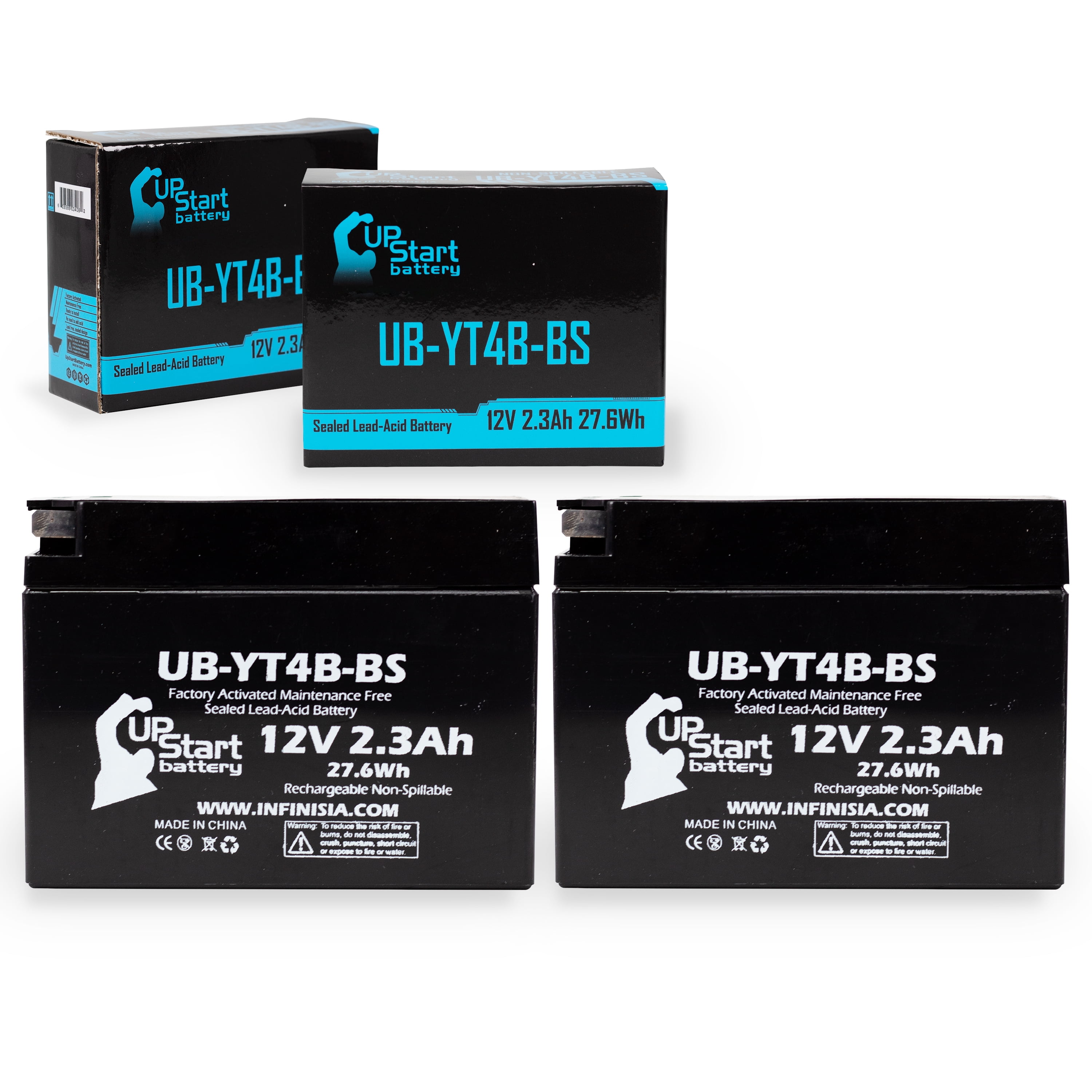 2 Pack - YT4B-BS Battery Replacement (2.3Ah, 12v, Sealed) Factory ...