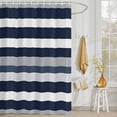 Black White Blue Grey Horizontal Stripes Shower Curtain Set, Waterproof ...