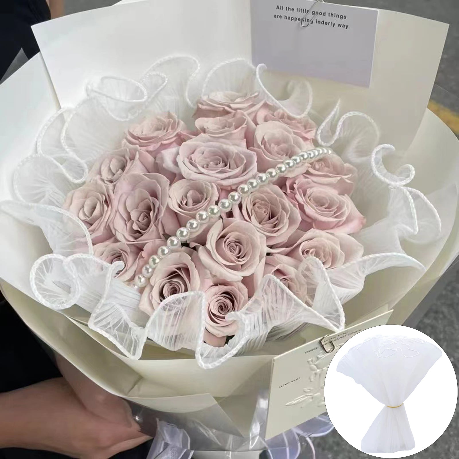 Hesroicy Cuttable Wave Yarn with Faux Pearls for DIY Flower Bouquet ...