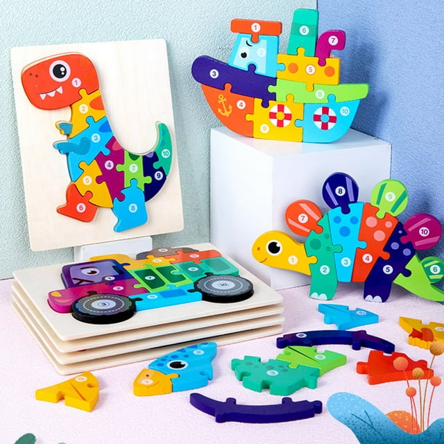 Cheer US Dinosaur Wooden Puzzles for Kids 2-5, Wooden Puzzles for ...