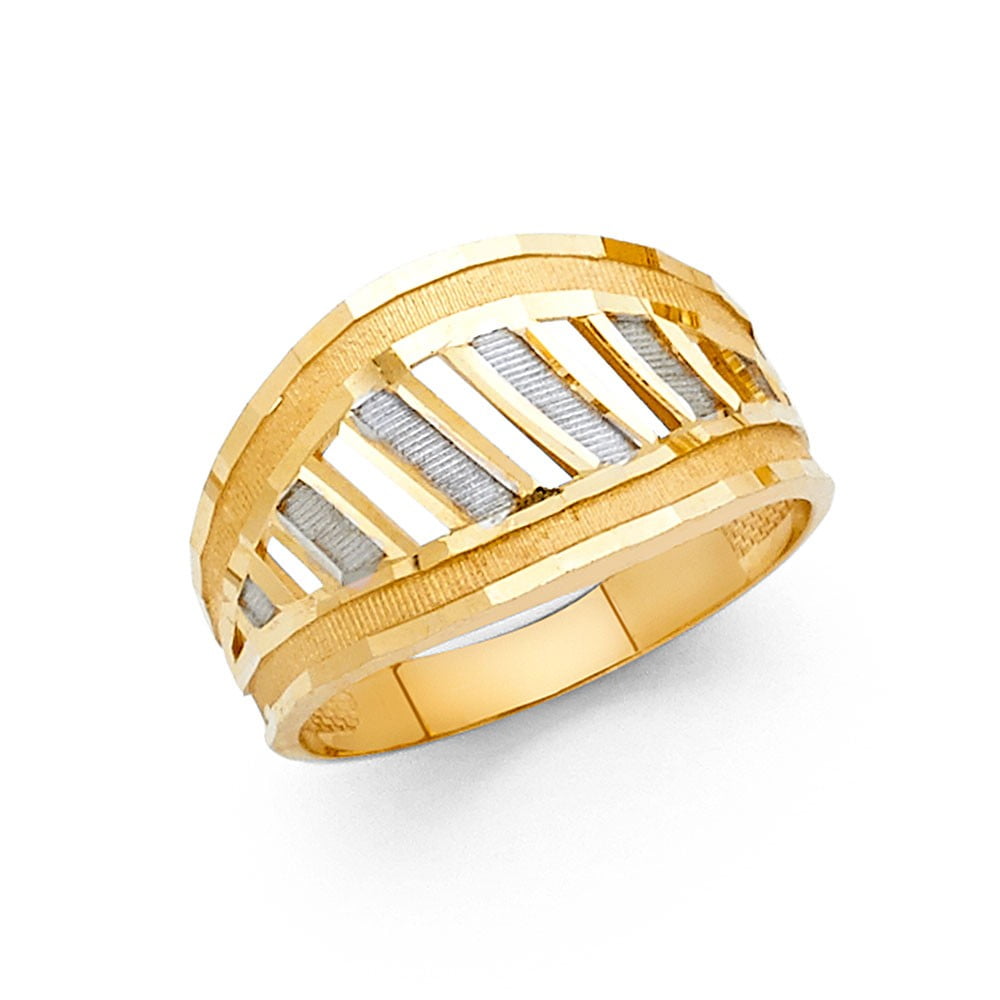 14k Two Tone Italian Gold Parallelogram Shape Pattern Ring 11mm ...