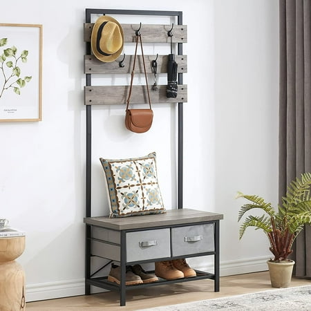 Small Entryway Coat Rack Bench, Farmhouse Hall Tree Shoe Bench with ...
