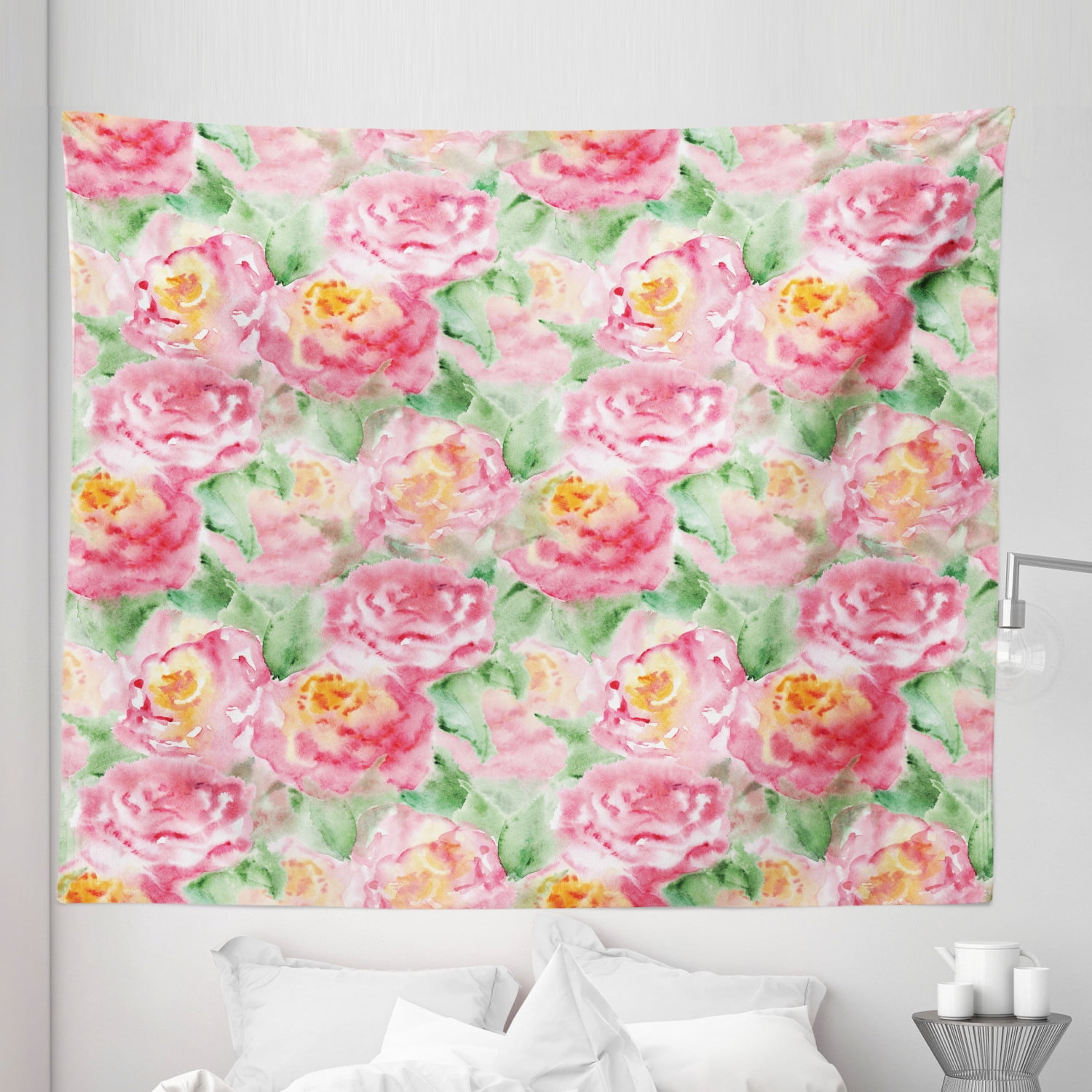 Rose Tapestry, Rose Flower Composition with Leaves in Soft Colors ...