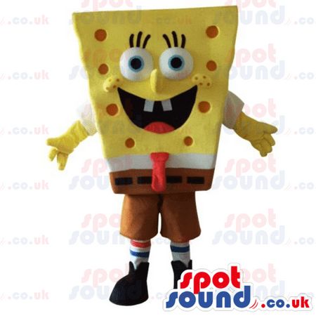 Sponge Bob Square Pants Cartoon Character SPOTSOUND Mascot With Red ...