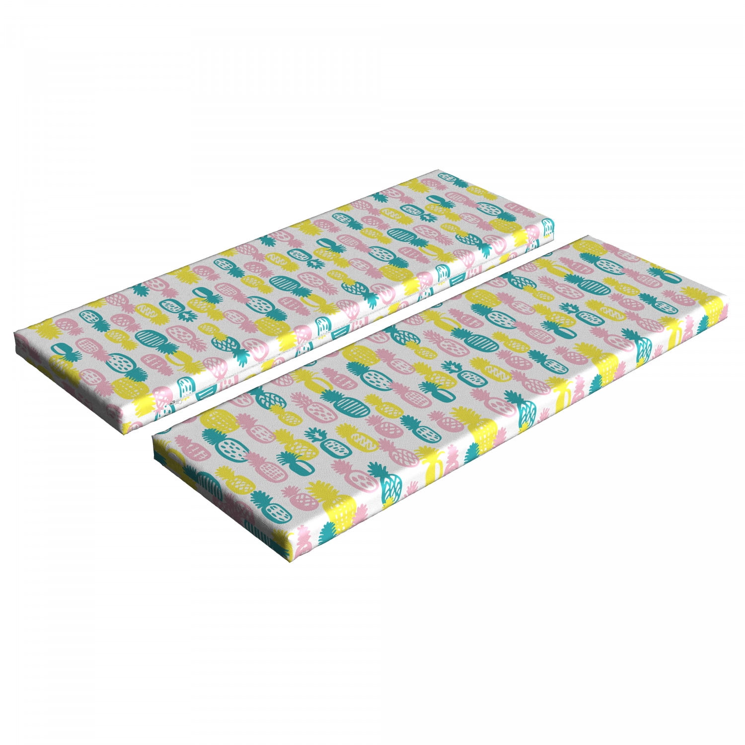 Pineapple Bench Cushion Set of 2, Colorful Doodle Food Design with ...