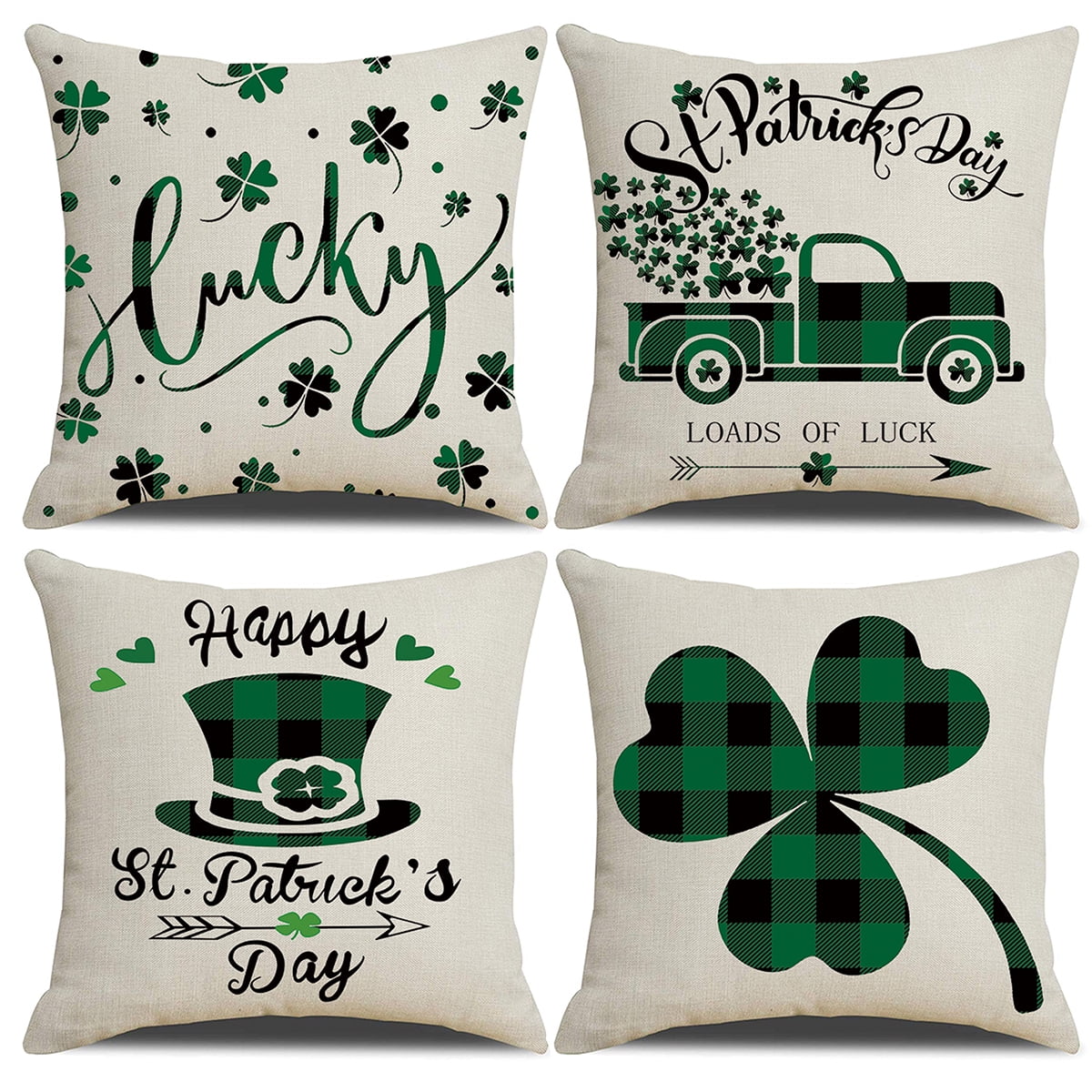 St. Patrick’s Day Green Pillow Covers Set of 4 Decorative - 18 x 18 ...
