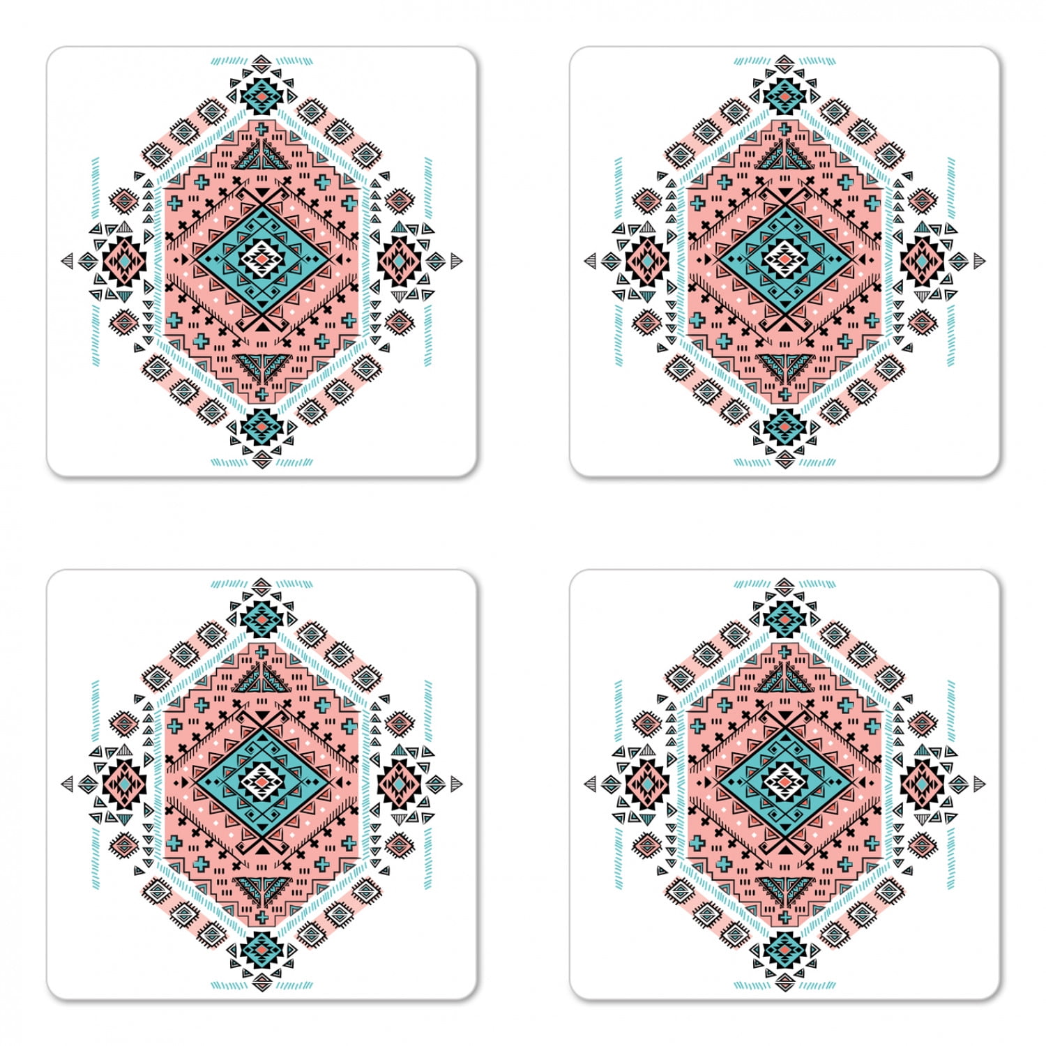 Tribal Coaster Set of 4, Mexican Symmetrical Design 4 Corner Art ...