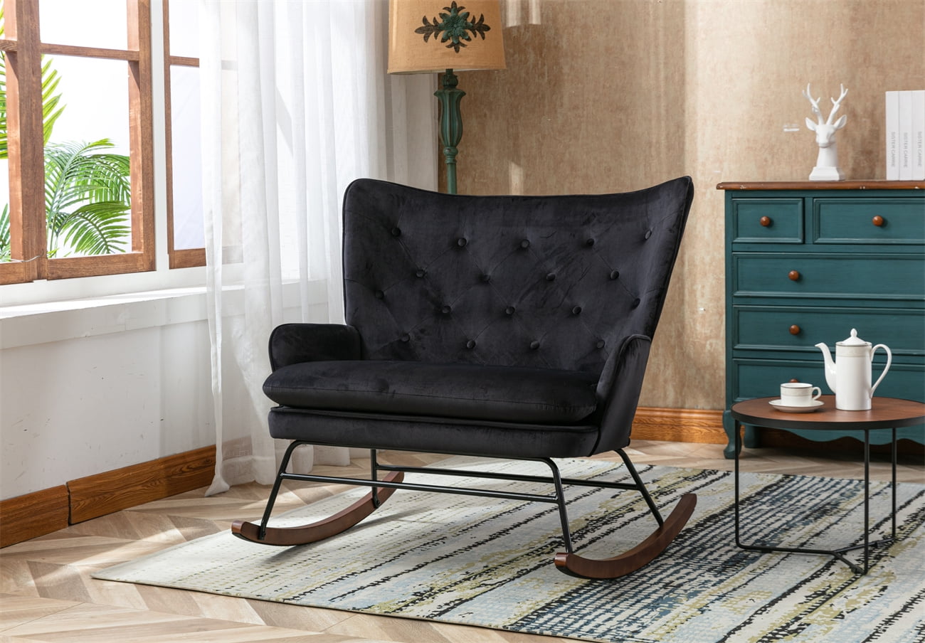 Upholstered Double Nursery Rocking Chair, Modern High Back Rocker Chair ...