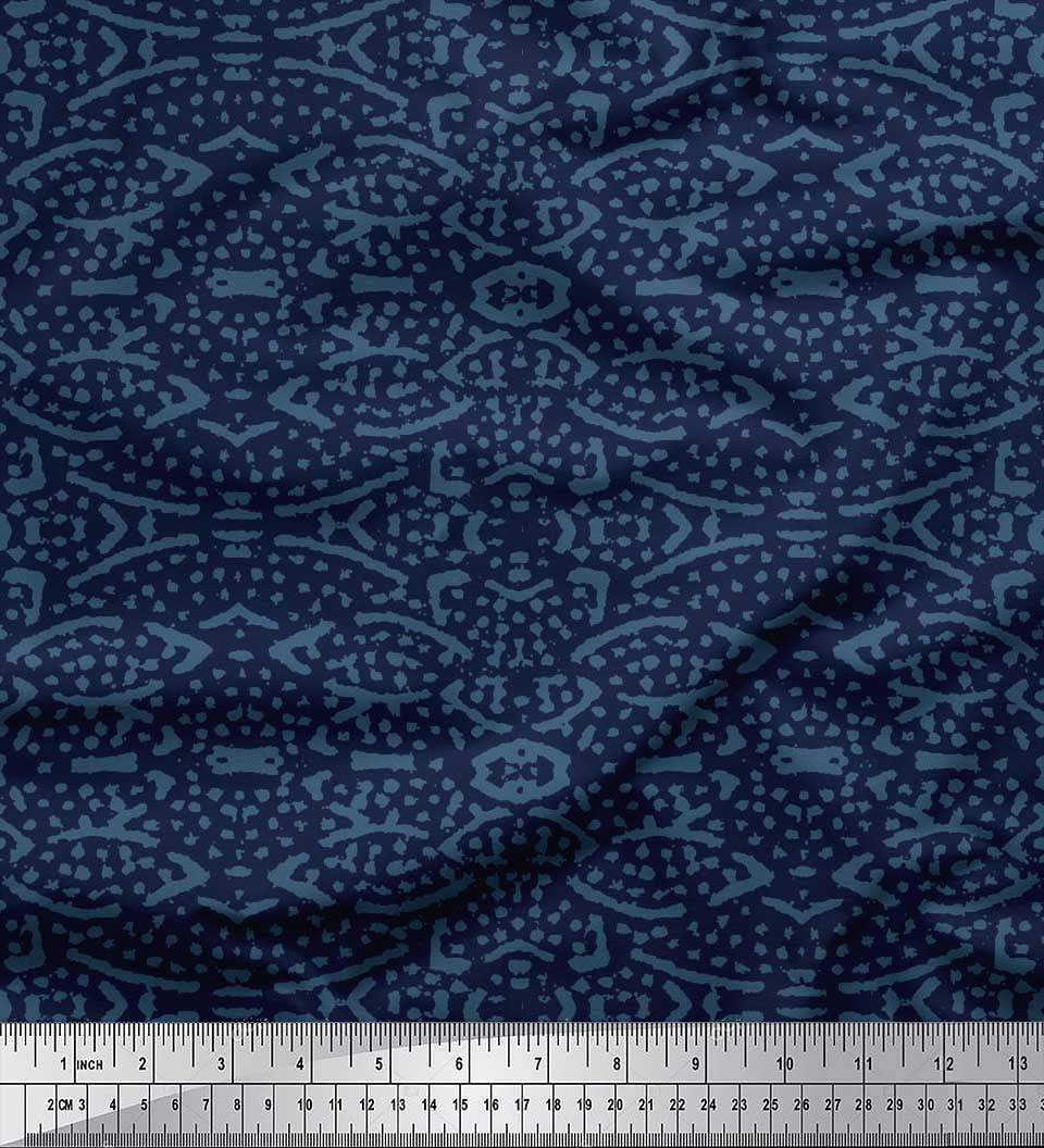 Soimoi Blue Cotton Duck Fabric Blocks Block Printed Craft Fabric by The ...