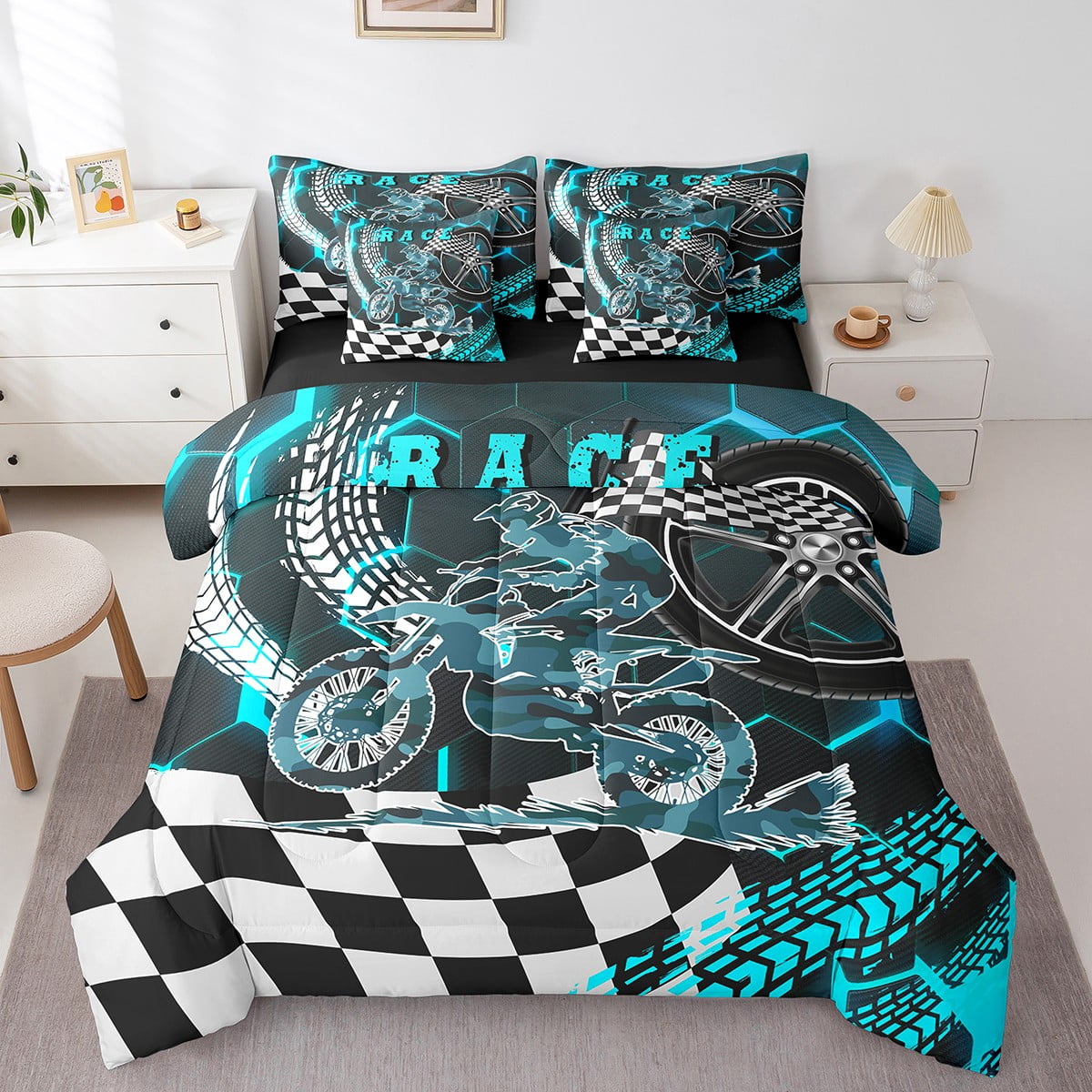 Click here for Yst Racing Motorcycle Bedding Sets For Boys cyan N... prices