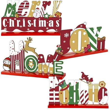 KSCD Set of 4 Christmas Snowman Wooden Centerpiece Sign- Merry ...