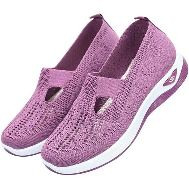 AVEKI Women's Woven Orthopedic Breathable Soft Shoes Go Walking Slip on Diabetic Foam Shoes ...