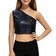 QHFBli Kids Square Sequin One-Shoulder Crop Tops, Shiny Grid Glitter ...
