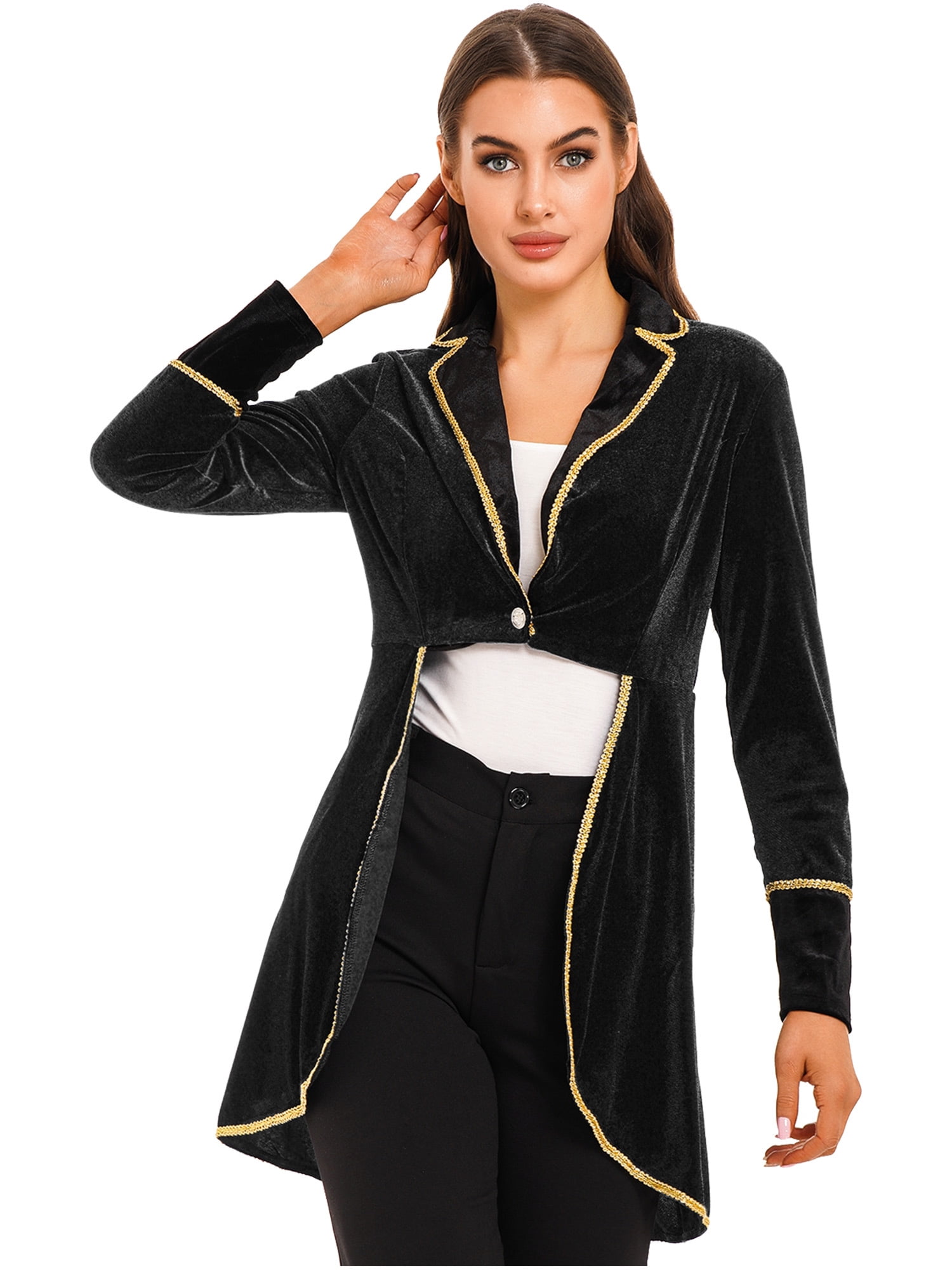 YEAHDOR Womens Showman Tailcoat Costume Circus Ringmaster Tuxedo Jacket ...