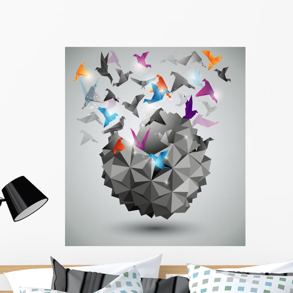 Paper Freedom Origami Abstract Wall Mural by Wallmonkeys Peel and Stick ...