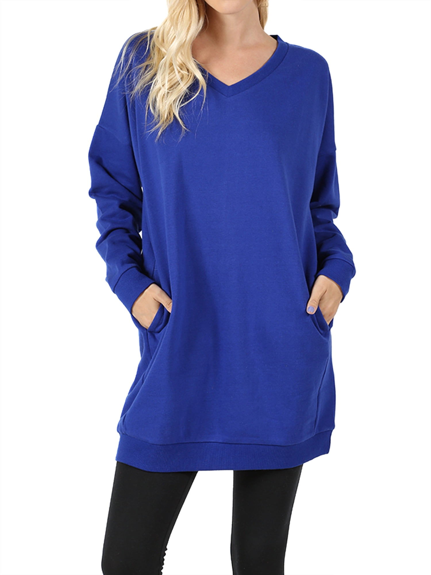 Women Oversized Loose Fit V-Neck Tunic Length Sweatshirts Top - Walmart.com
