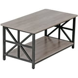 ZENY 39 inch Rectangle Wood Coffee Table Metal Frame Storage Shelf X ...