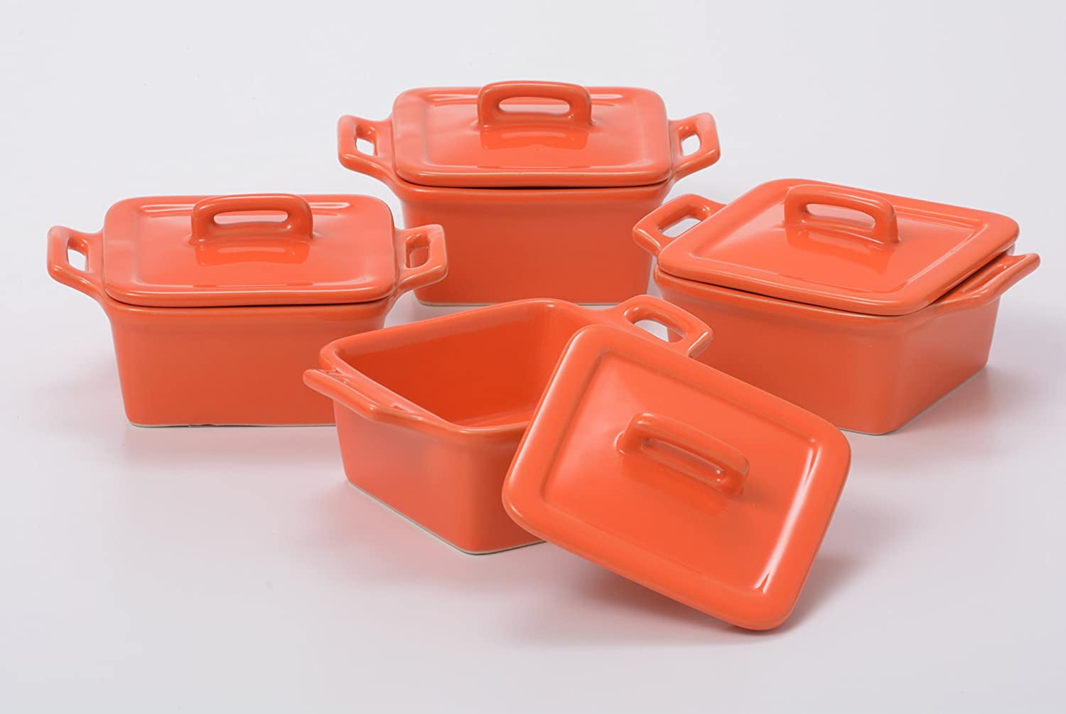 O-Ware Orange Stoneware Mini Square Baker with Lid, Set of 4 - Walmart.com