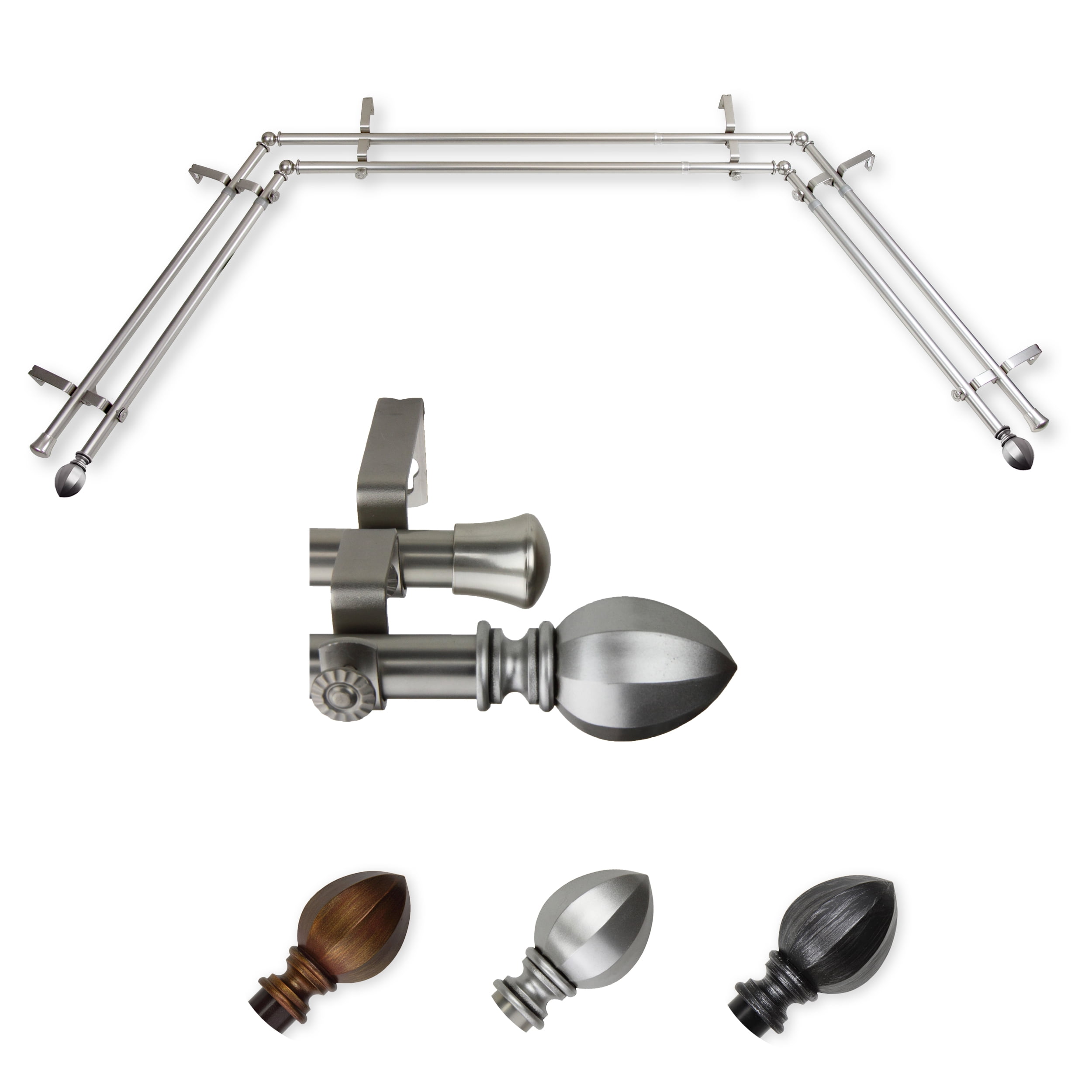 Barbara 13/16" Double Bay Window curtain rod Adjustable 20"-36", 38"-72 ...