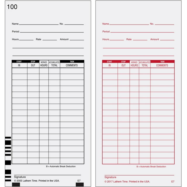 Time Clock Cards For Lathem Time 7000e, Two Sides, 3.5 X 7.25, 100/pack ...