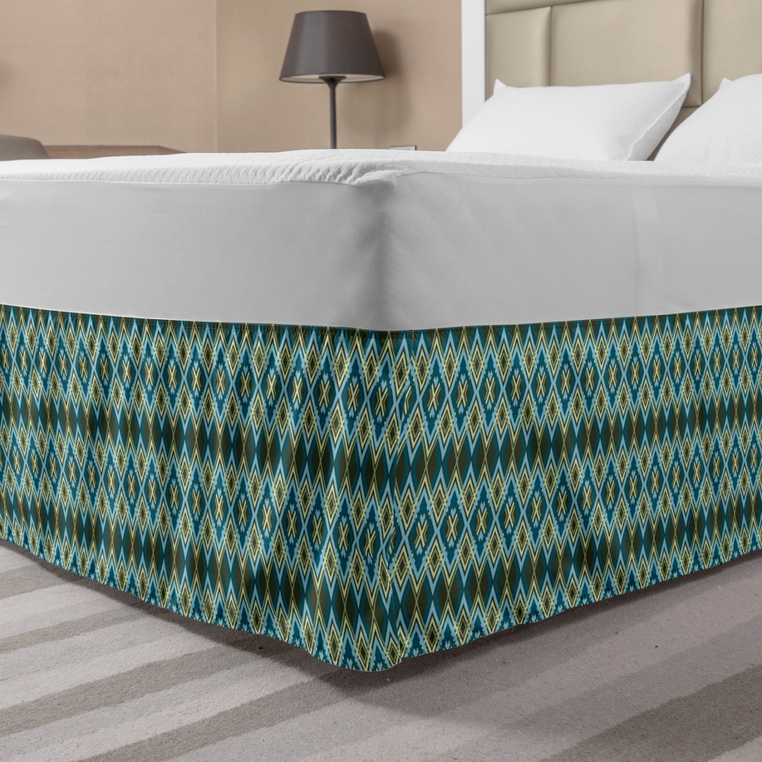 Geometric Bed Skirt, Abstract Overlapping Diamond Shapes with Symmetric ...