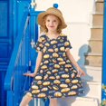 Dark Background Bread Short Sleeve Dress A-Line Cute Midi Casual ...