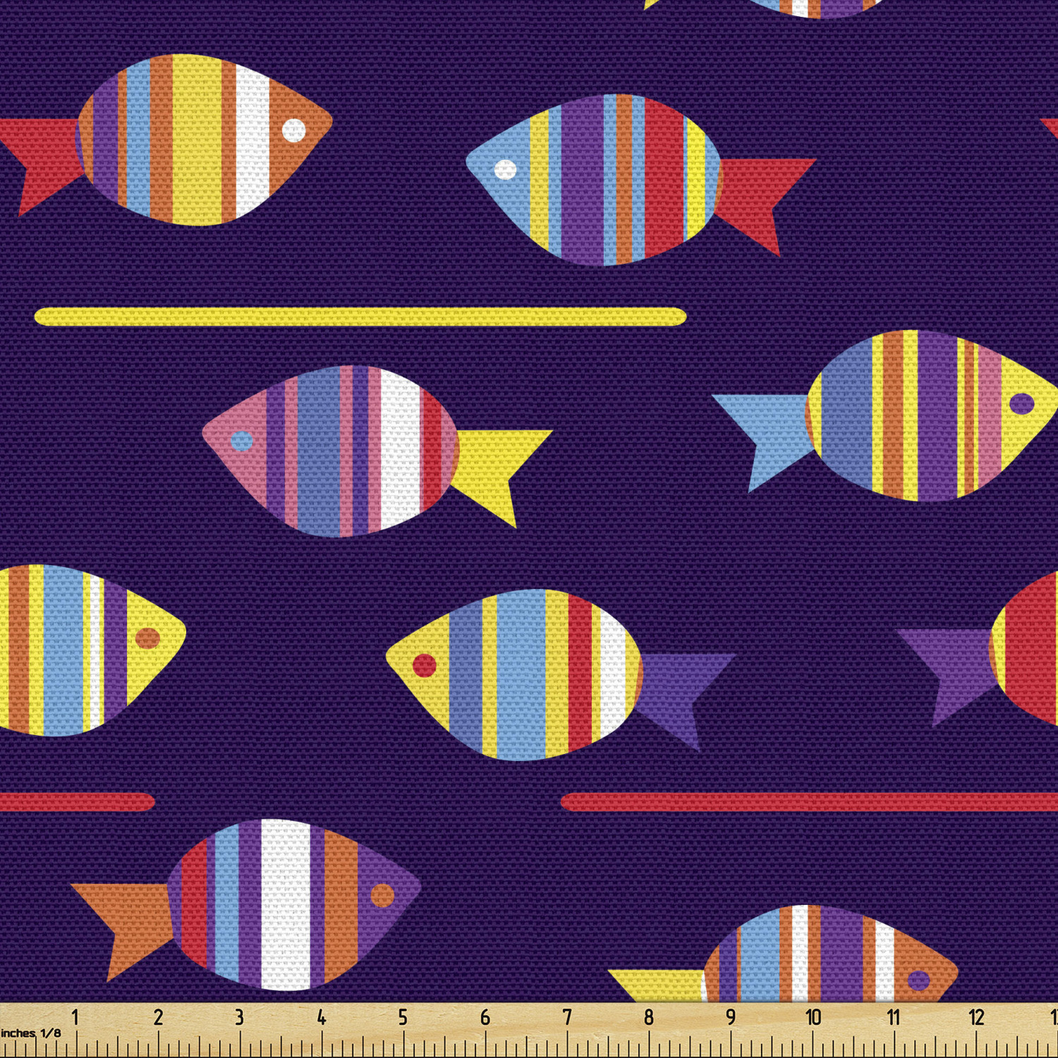 Fish Fabric by the Yard Upholstery, Rainbow Patterned Aquatic Creatures ...