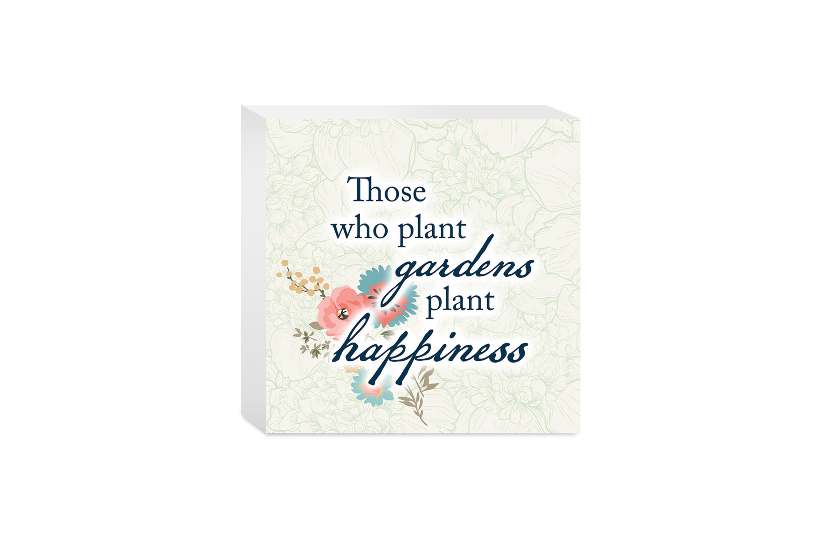 Plant Happiness Pink Green Floral 5 x 5 Wood Tabletop Sign Plaque ...