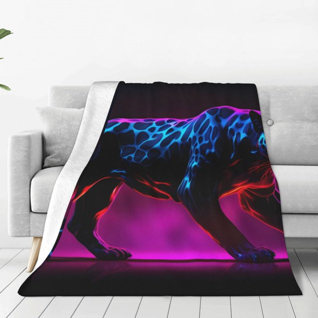 Cauagu Futuristic Purple Panther A、 Pattern Flannel Bed Blankets,Fleece ...