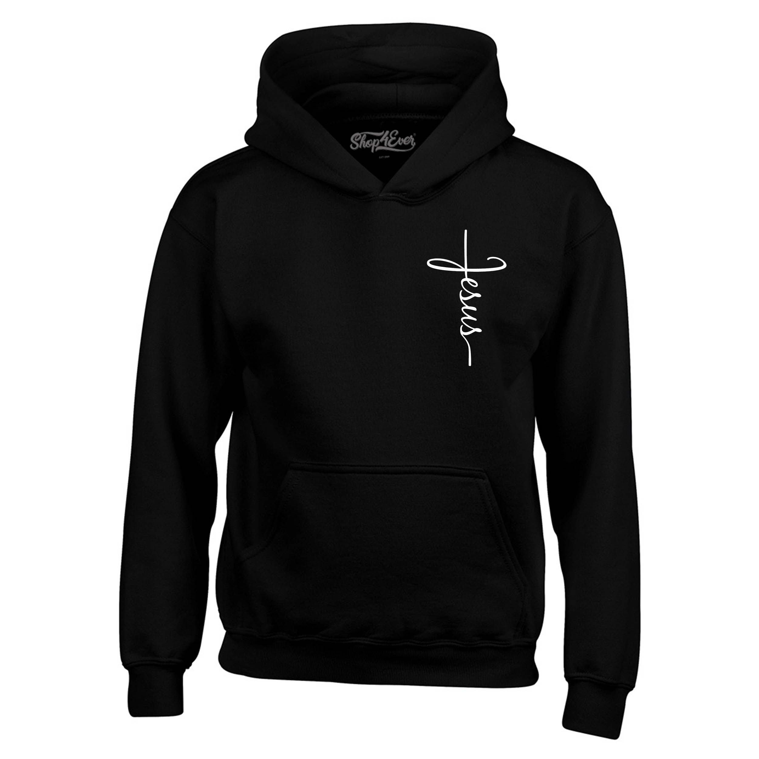 Shop4Ever Men's Jesus Cross Cursive Script Small Hooded Sweatshirt ...
