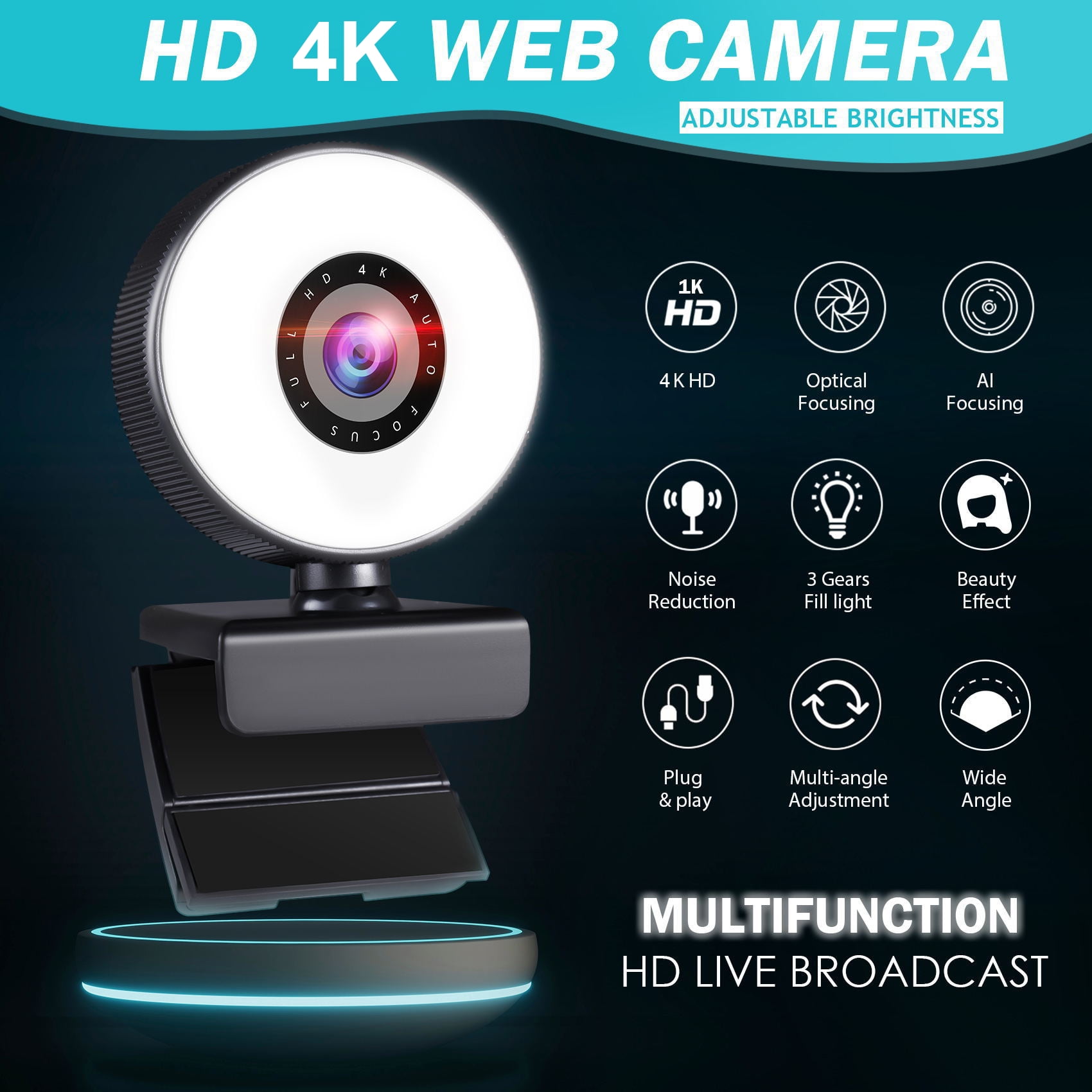 Buy Webcam Full HD 4K Computer Camera Built-in Microphone Auto Focus ...