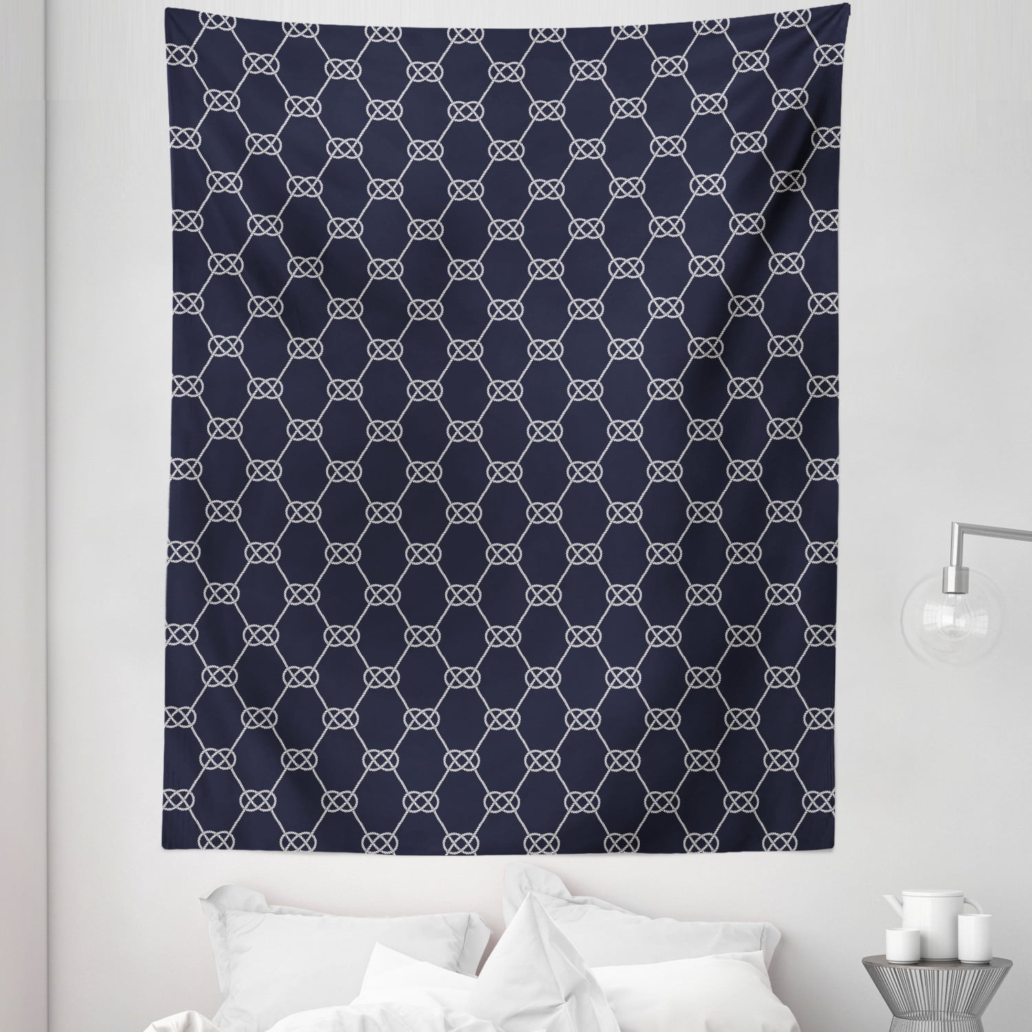 Navy Blue Tapestry, Navy Inspired Sailor Knot Pattern Illustration ...