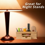 MissionMax Bamboo Desk Organizer with Drawer, Small Caddy for Office ...