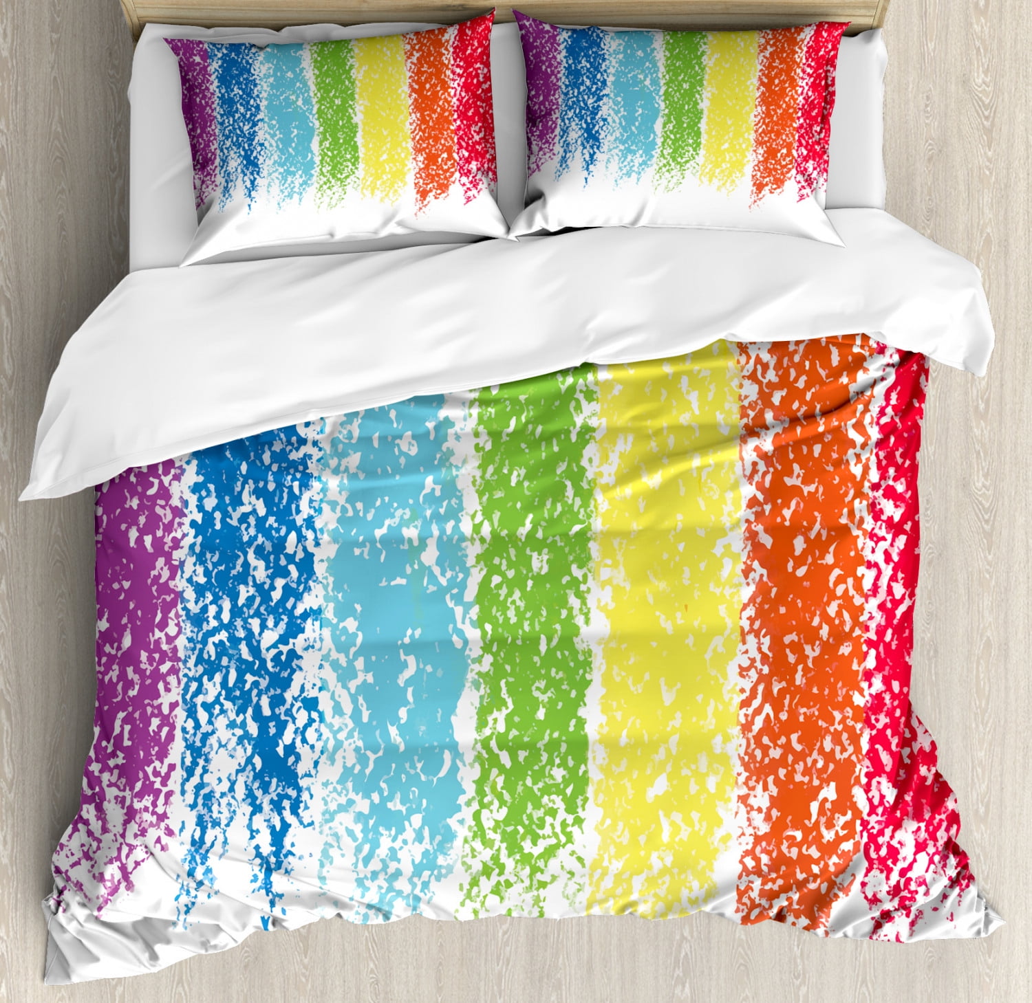 Rainbow Duvet Cover Set Queen Size, Simplistic Cheerful Illustration ...