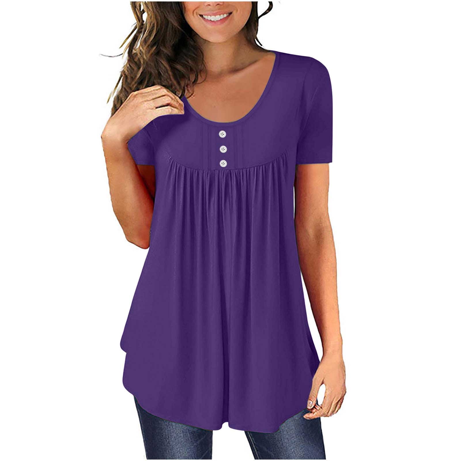 Click here for Lolmot Womens Summer Solid Round Neck Button Pleat... prices
