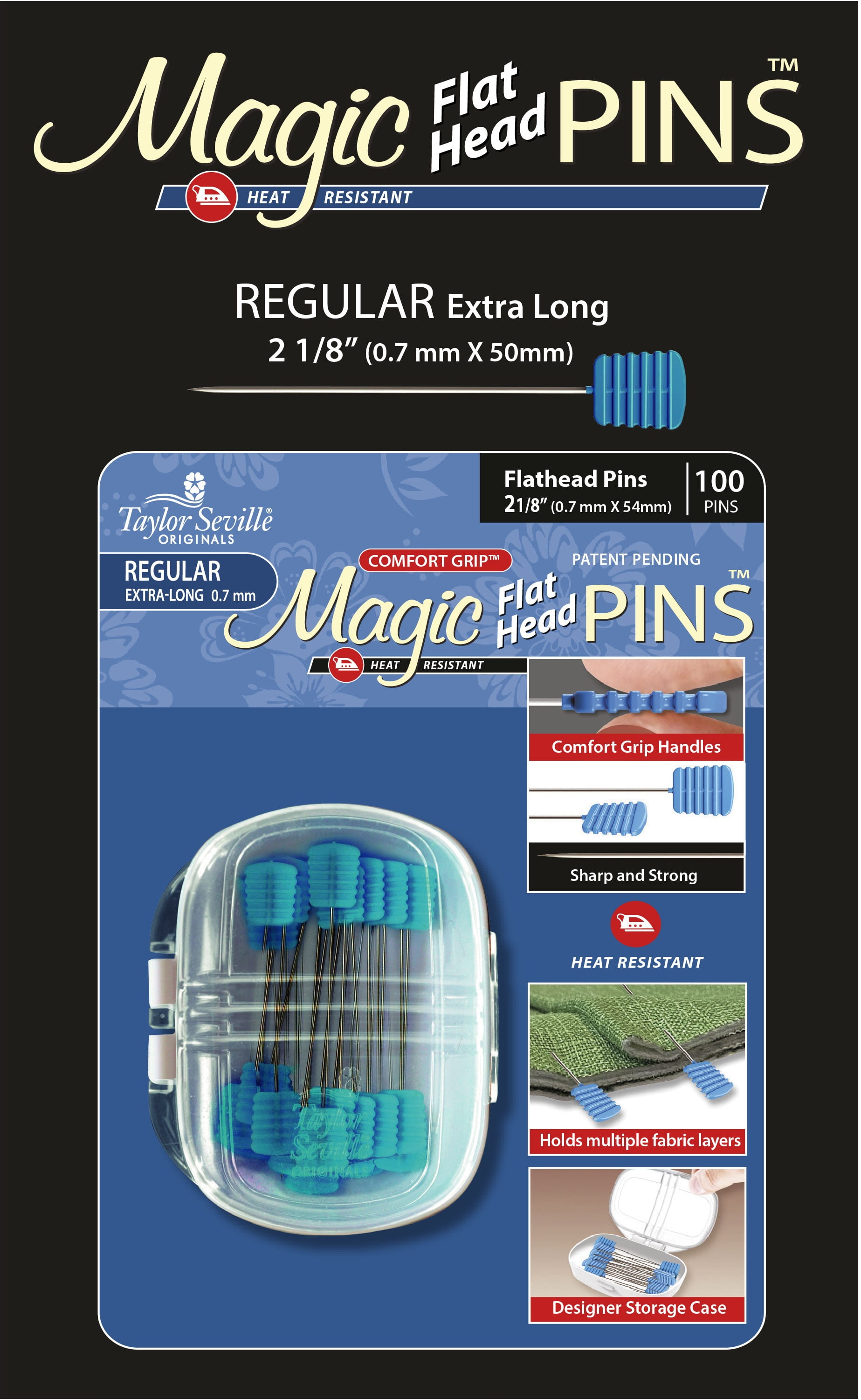Taylor Seville Magic Pins - Flat Head Regular-Blue 100/Pkg - Walmart.com