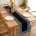 Black Cotton Linen Table Runner Boho Diamond Pattern Border Rustic ...