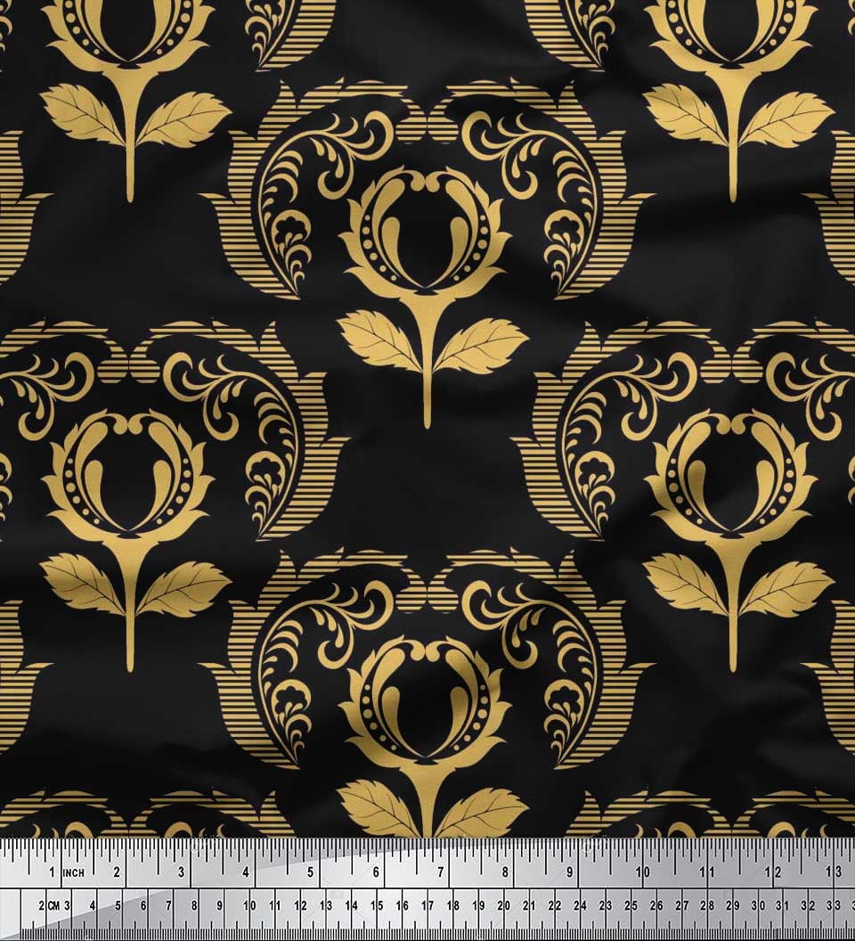 Soimoi Cotton Duck Fabric Floral & Filigree Damask Fabric Prints By ...