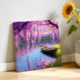 Spring Pink Flower Canvas Wall Art for Living Room, Boat Oil Painting ...