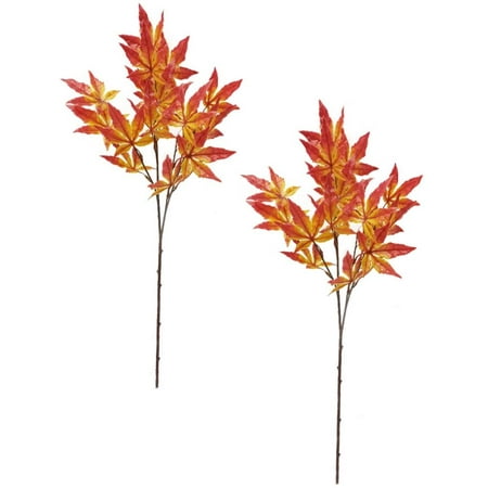 2Pcs Artificial Maple Leaf Branch Plastic Faux Autumn Maple Leaf Decor ...