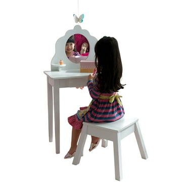 Ktaxon Kids Vanity Wooden Makeup Table Set for Girls Princess Pretend ...