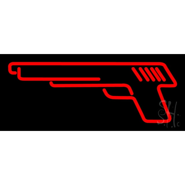 Red Gun Logo LED Neon Sign 6 x 15 - inches, Black Square Cut Acrylic ...